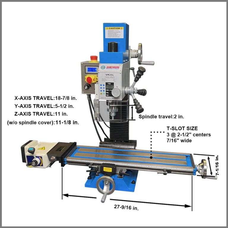 VM25L-P 7" x 27" Benchtop Milling Machine Variable Speed 100-2250 RPM 1.5HP